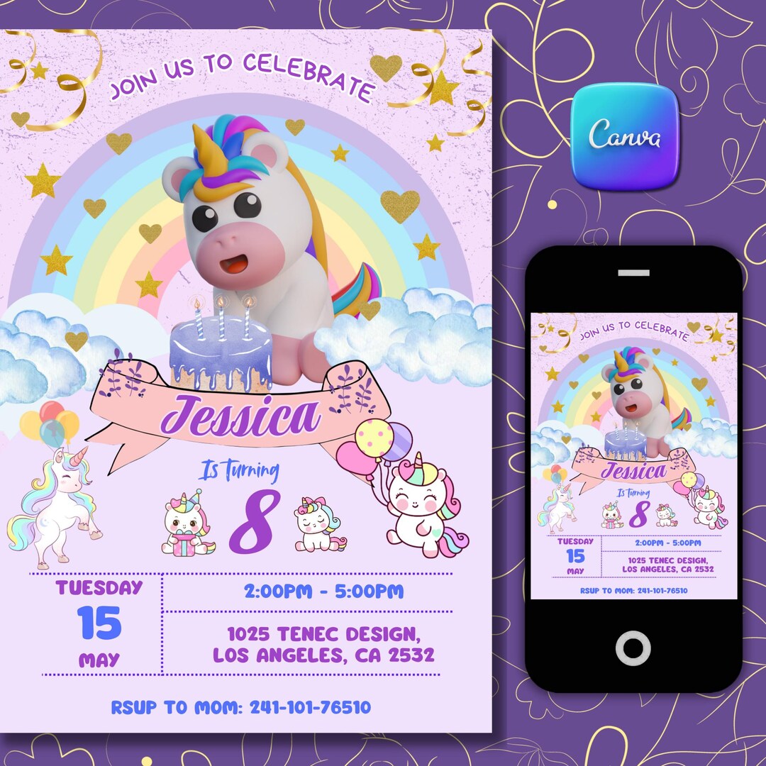 Editable Cute Girl Birthday Invitation Party Invitation Animal Birthday ...
