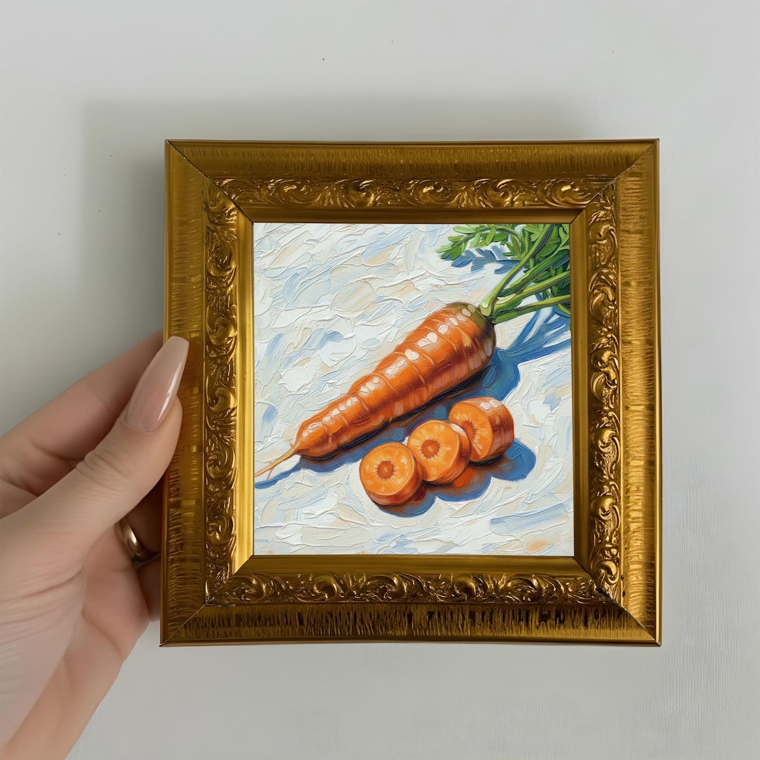 Original Carrot Oil Painting, Kitchen Wall Decor 4 X4 Small Framed ...