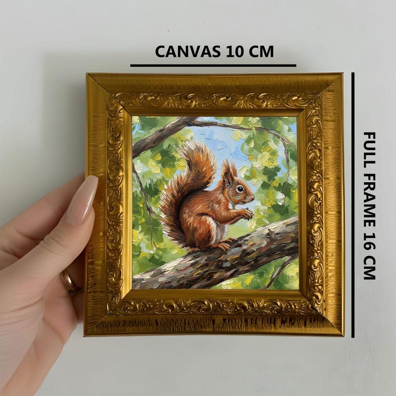 Original Squirrel Oil Painting, Small Framed Canvas Art Animal Wall ...