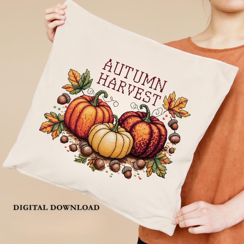 Pumpkin Cross Stitch Pattern PDF, Autumn Sampler, Rustic Fall Wall Art ...