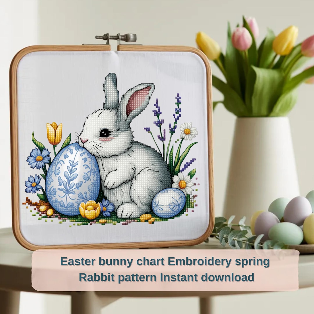 Easter Bunny Chart Embroidery Spring Rabbit Pattern Instant Download - Etsy