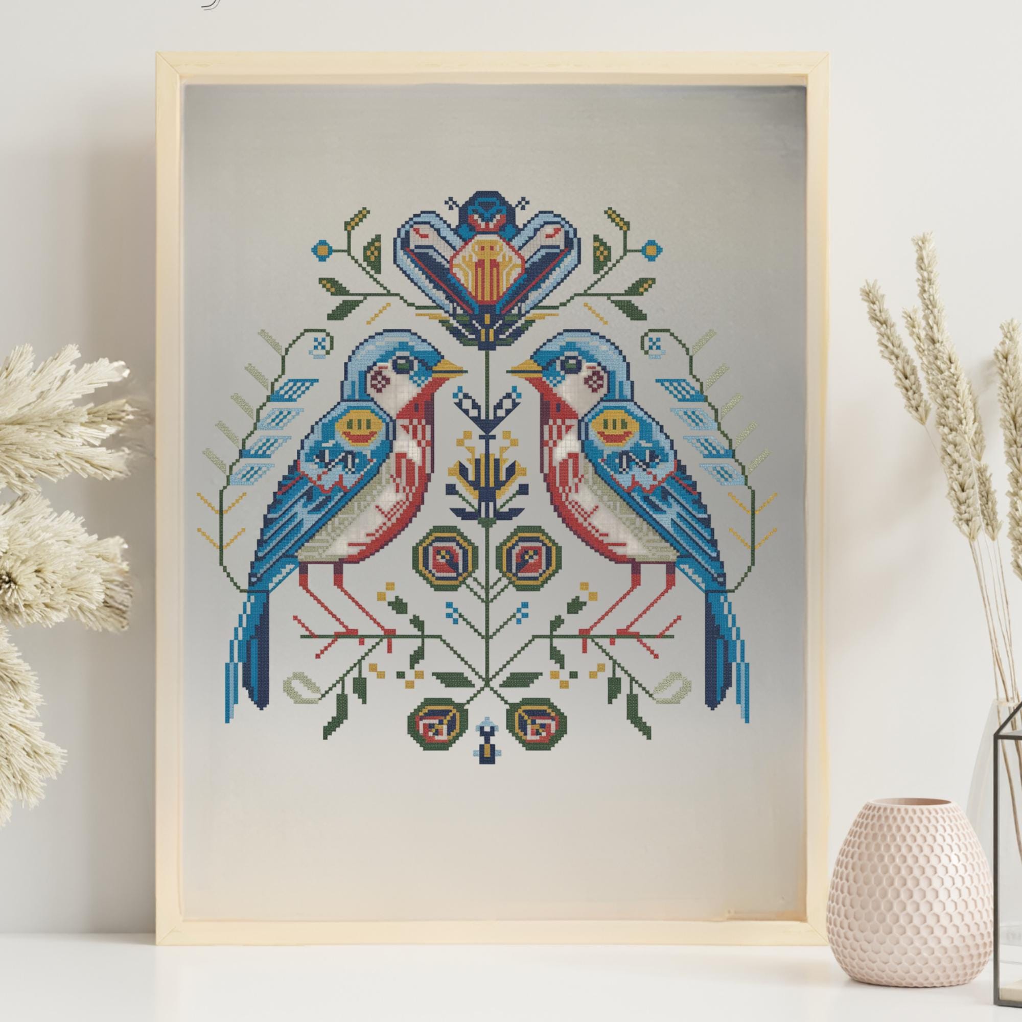 Bird Folk Cross Stitch PDF Digital Needlework Pattern - Etsy