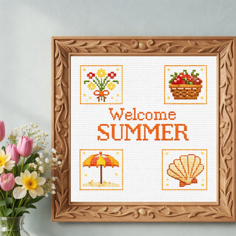 Welcome Summer Cross Stitch PDF Bundle, 4 Seasonal Mini Designs, Modern ...