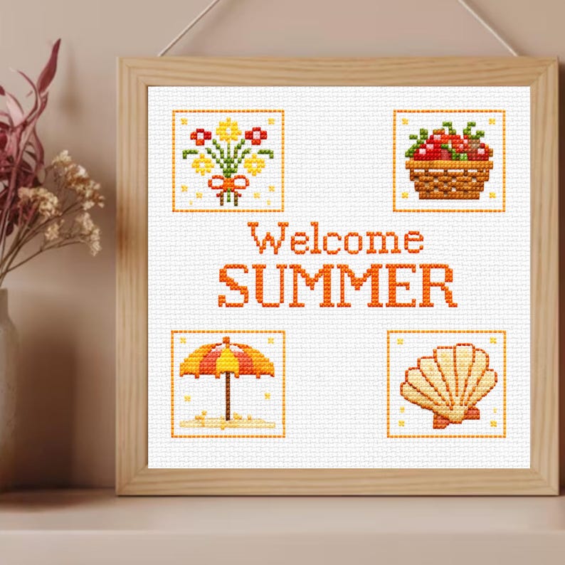 Welcome Summer Cross Stitch PDF Bundle, 4 Seasonal Mini Designs, Modern ...