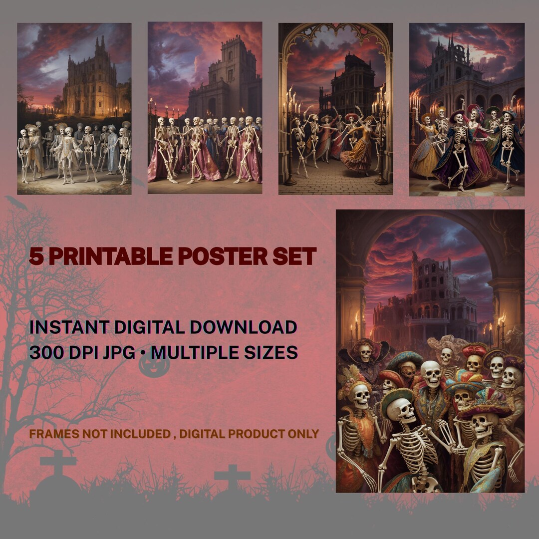 Baroque Skeleton Ballroom Prints: Gothic Aristocrat Wall Art (digital ...