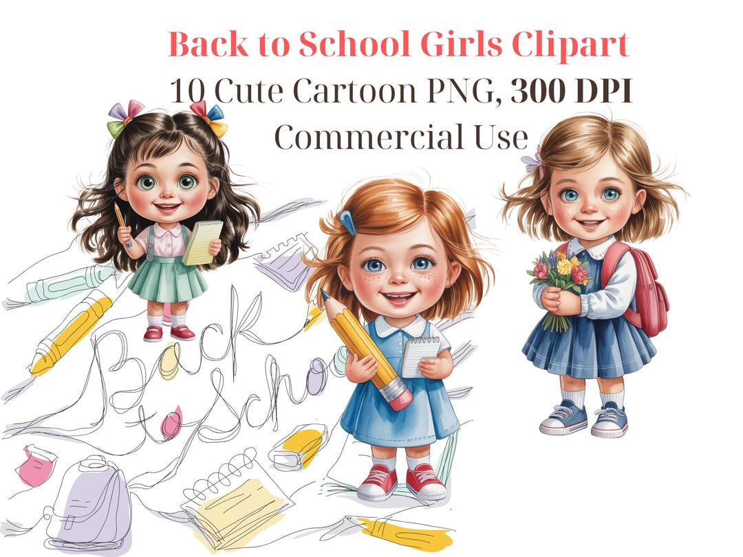 Back to School Girl Clipart Bundle – Cute Student Pngs for Classroom ...