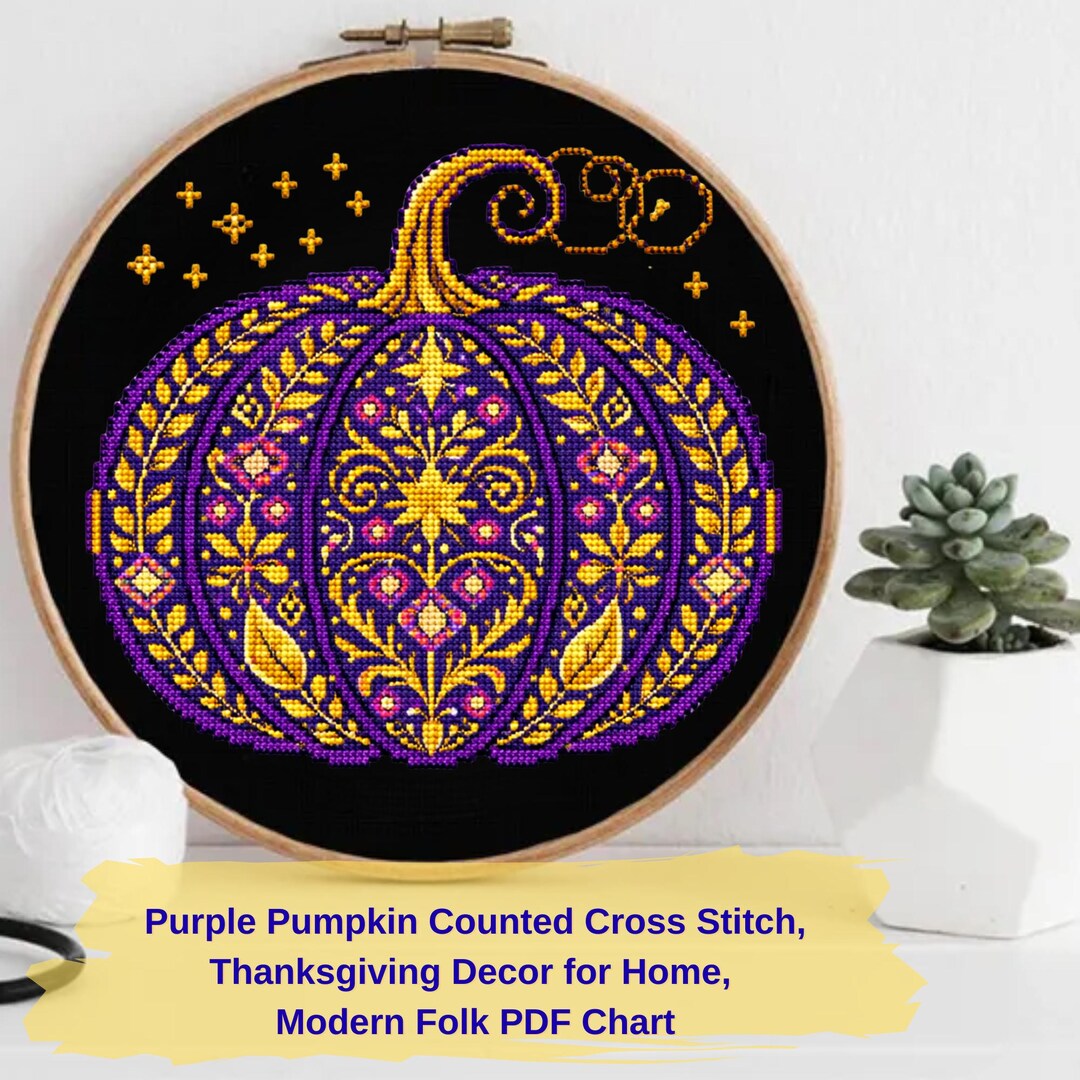 Purple Pumpkin Counted Cross Stitch, Thanksgiving Decor for Home ...