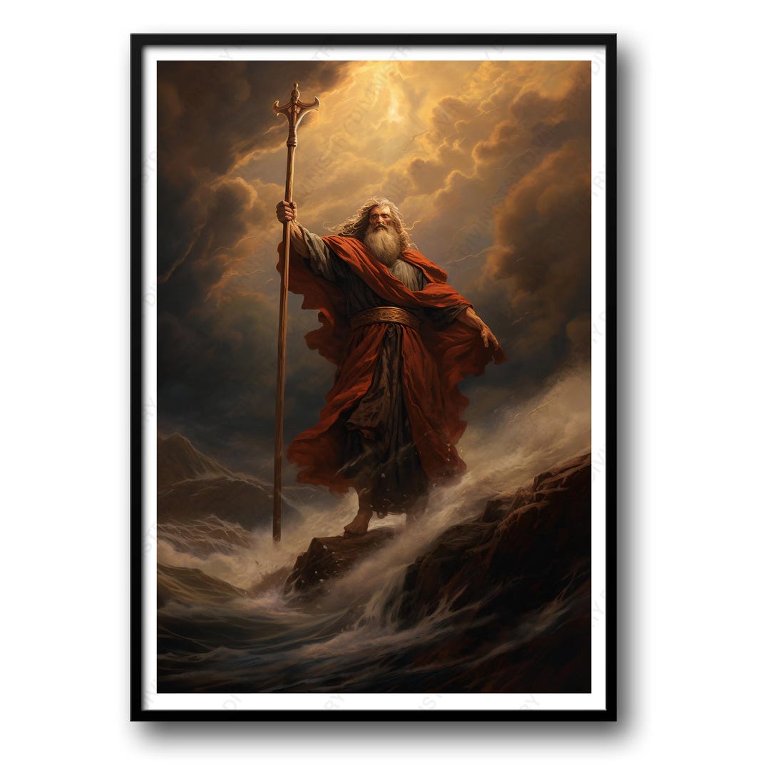 Moses Splits the Red Sea Art Print: Divine Light Oil Painting (digital ...