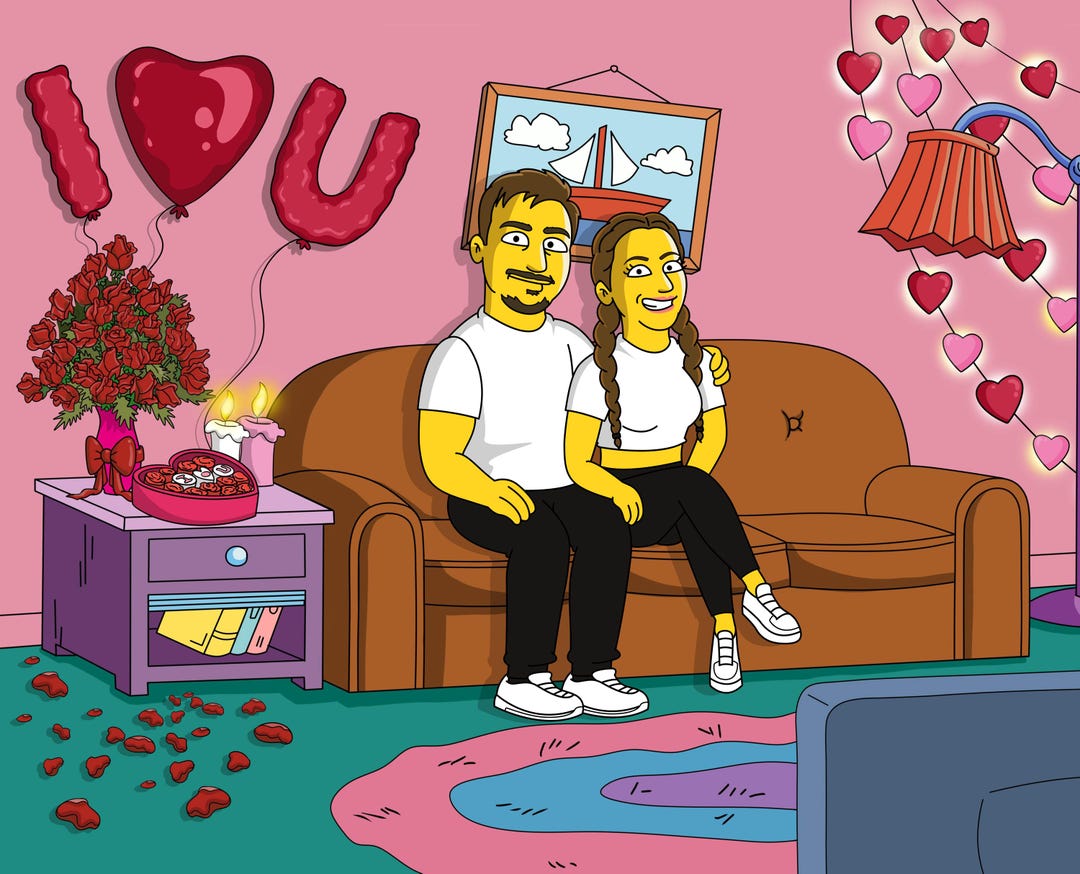 Valentines Gift, Custom Simpsons Digital Portrait, Personalized ...