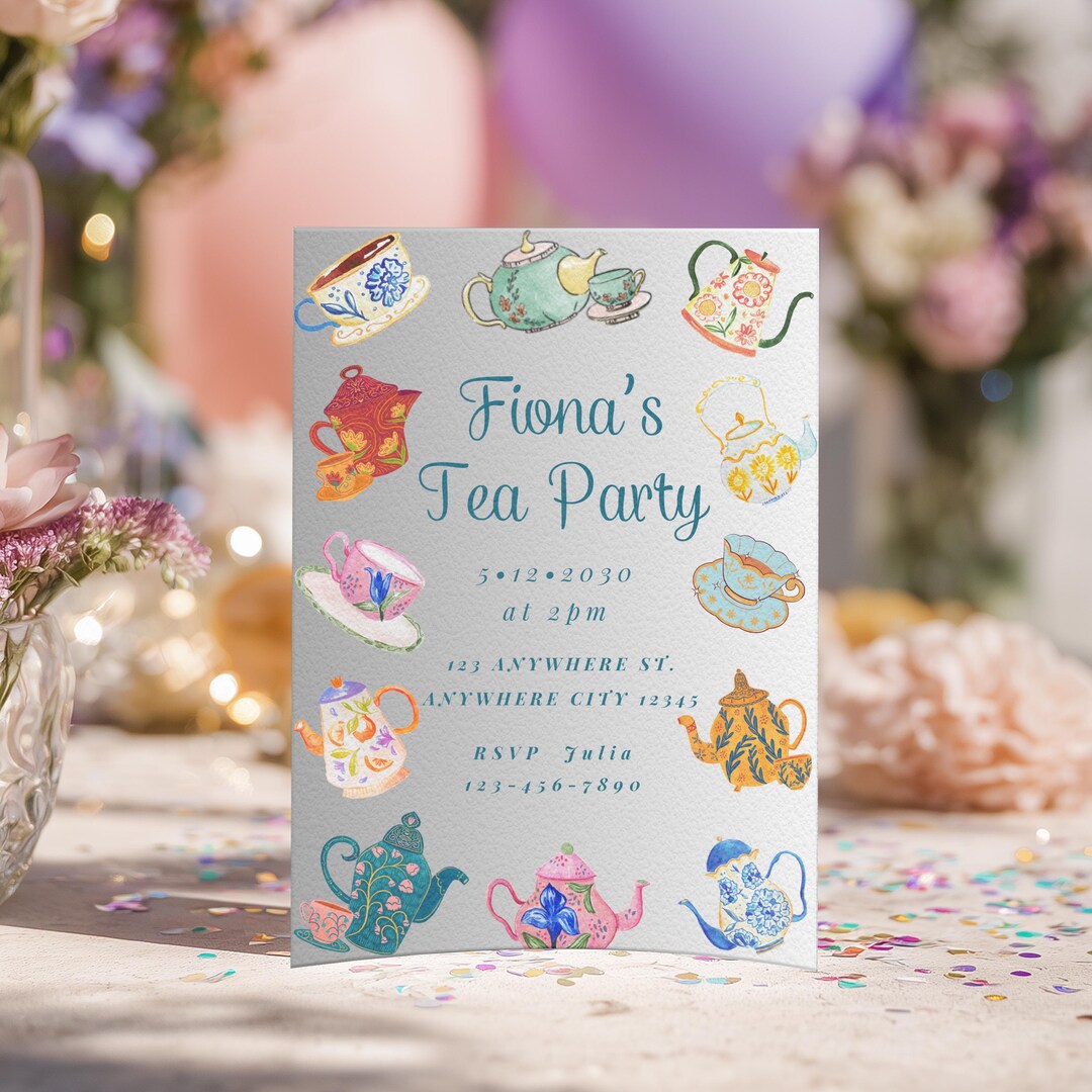 Floral Tea Party Invitation Template, Editable Birthday Invite (digital ...
