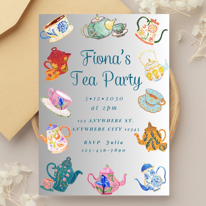 Floral Tea Party Invitation Template, Editable Birthday Invite (digital ...
