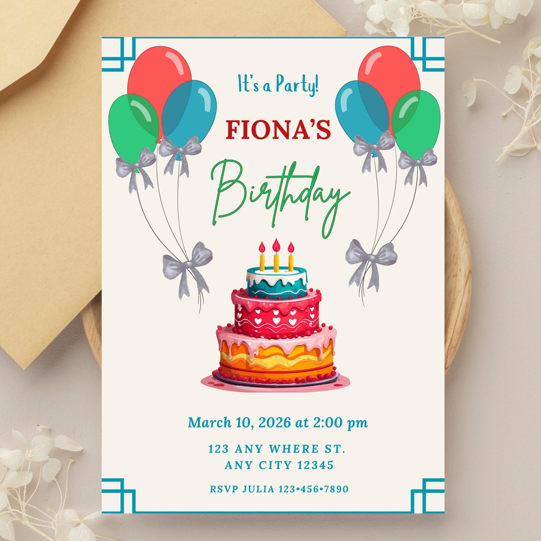 Colorful Balloon Birthday Invitation Template, Editable Kids Party ...