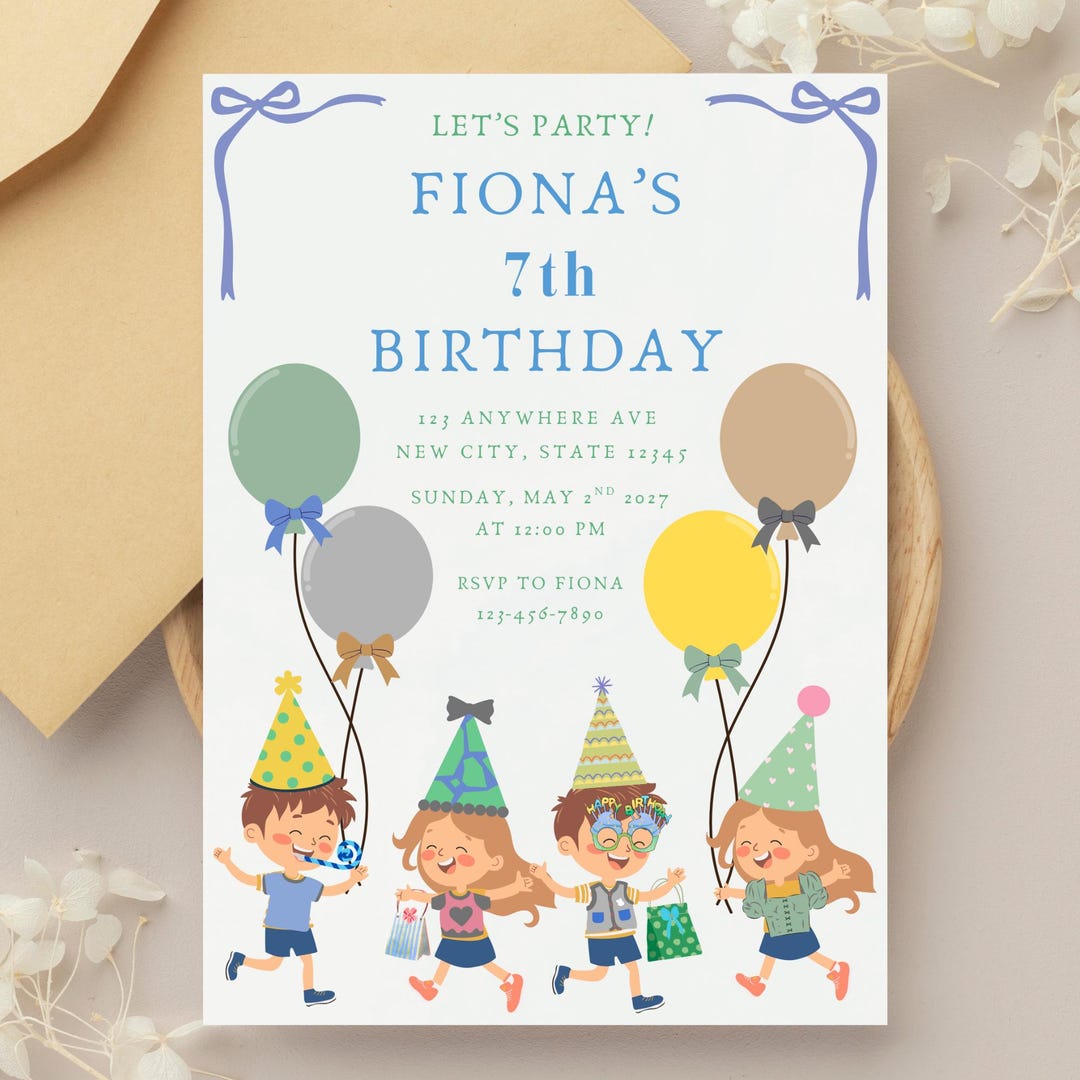 Editable Kids Birthday Invitation Template, Printable Children Party ...