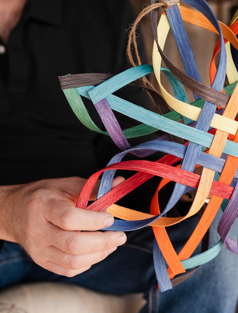 Handwoven Large Reed Star Ornament, Hand Dyed Multicolored Reeds, Hand ...