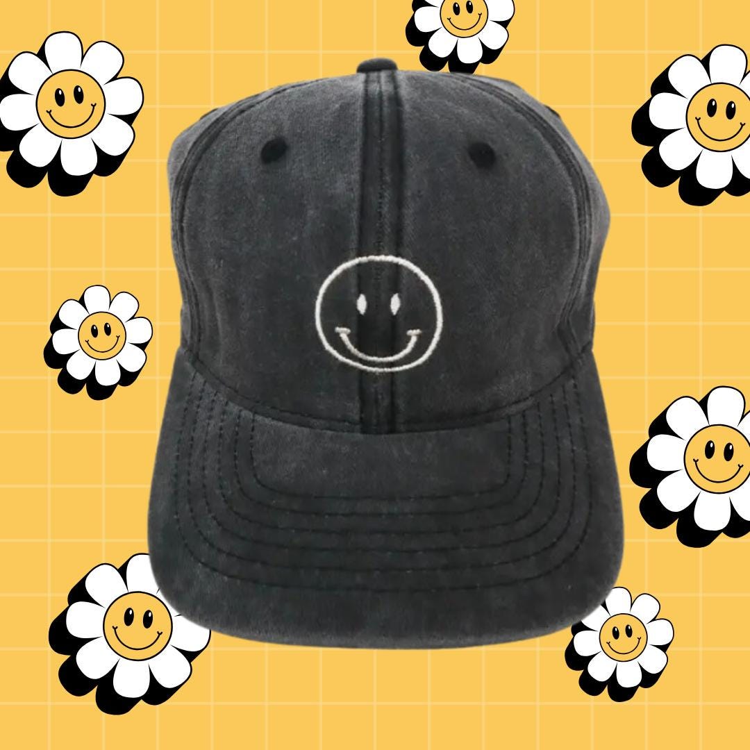 Smiley Face Emoji Baseball Hat: 100% Cotton, Adjustable Strap - Etsy