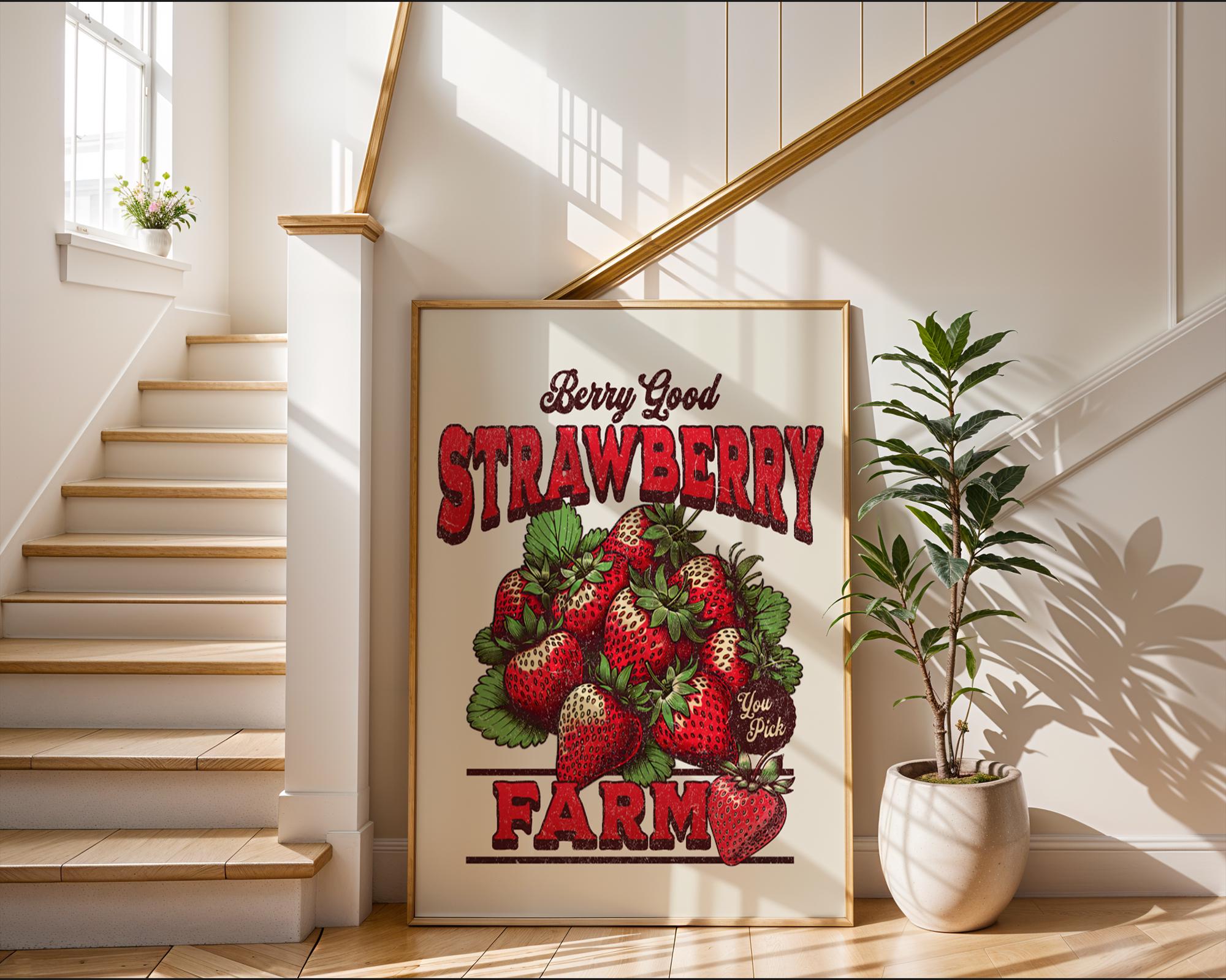 Vintage Strawberry Farm Sign Printable Wall Art Rustic Fruit Market ...