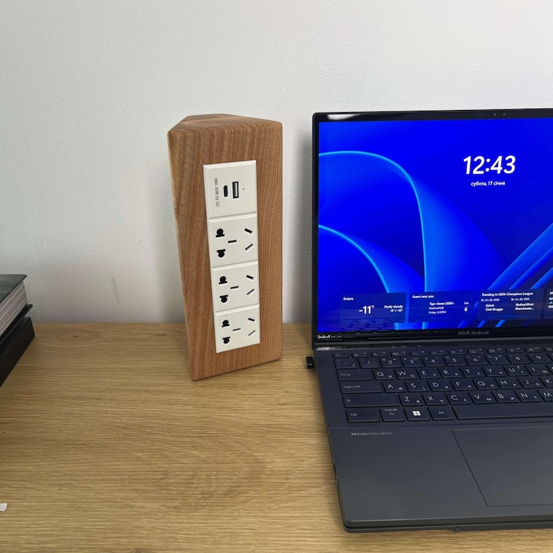 Wooden Extension Cord With USB-C, Ash Power Hub for Modern Desk Setup ...