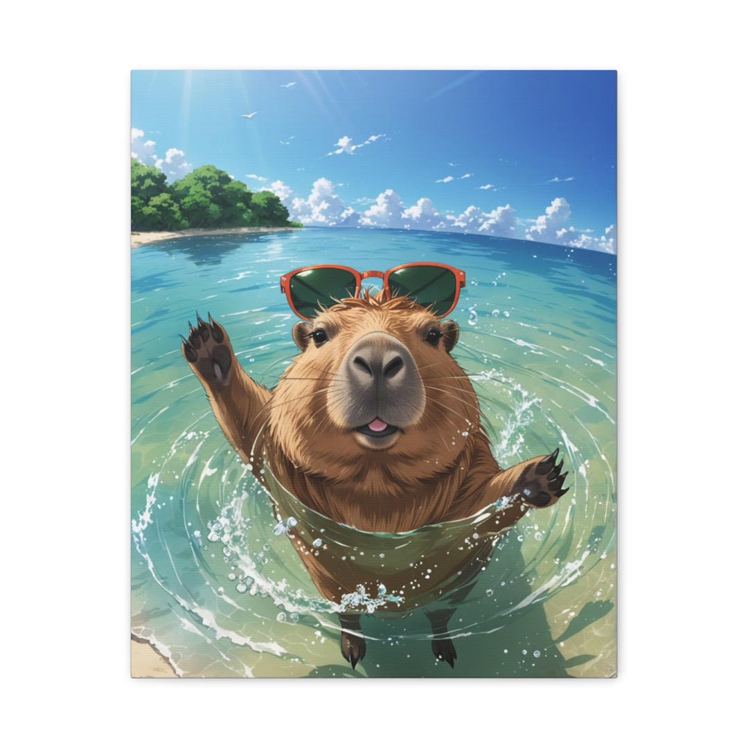 Capybara Beach Art Print, Animal Decor, Summer Vibes, Fun Home Wall Art ...