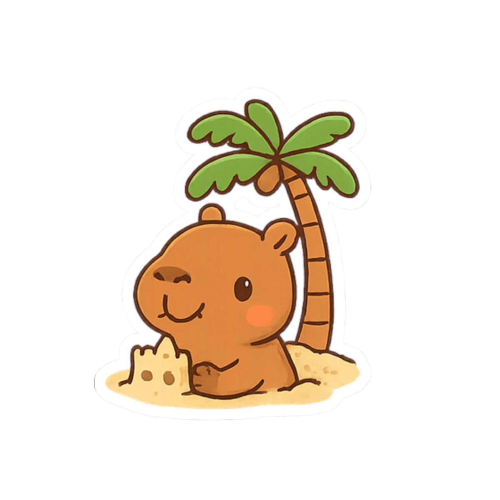 Capybara Under Coconut Tree Kiss-cut Stickers, Cute Laptop Decal ...