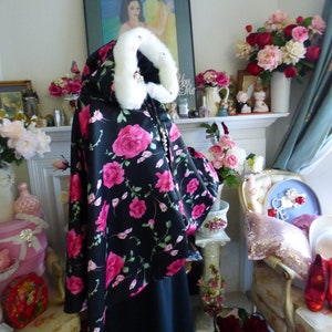 Floral Pink-rose Bridal Cape 30-inch Floral Satin/ Black Satin Wedding ...