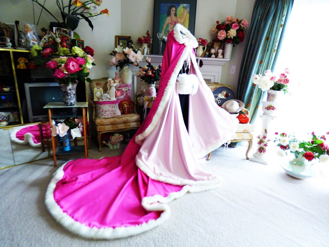 Valentine Queen Bridal Cape Pageant-train 55/104 Inch Hot-pink / Pink ...