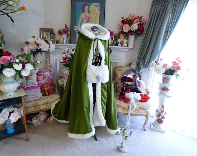 Victorian Winter Princess Bridal Cape Olive-green/ Ivory Satin 52" Full ...