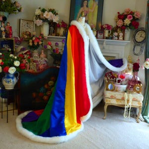 Lgbtq-pride Wedding Cape Reversible Rainbow/ White Satin V-neck Cloak ...