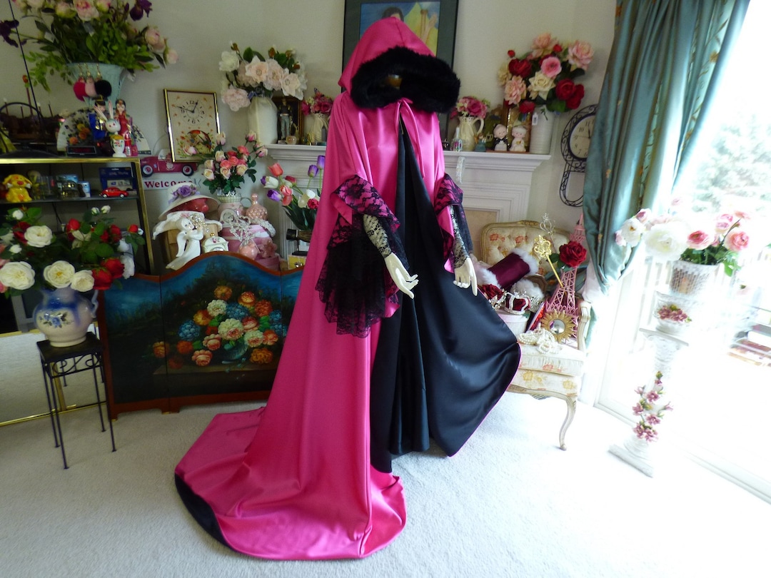 Masquerade Ball Unisex Cape 58"/70" Reversible Hot-pink / Black Satin ...