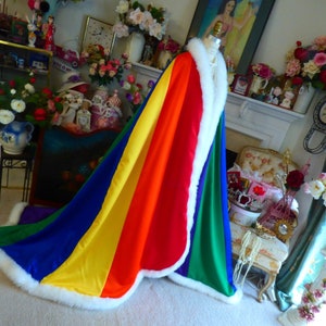 Lgbtq-pride Wedding Cape Reversible Rainbow/ White Satin V-neck Cloak ...