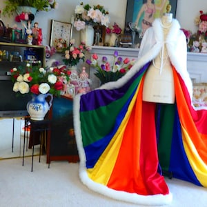 Lgbtq-pride Wedding Cape Reversible Rainbow/ White Satin V-neck Cloak ...