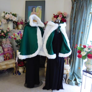 Winter Queen Forest-emerald-green / IVORY Satin Bridal Cape 27-inch Hip ...