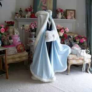 Winter Ice Princess Bridal Cape Powder Blue / Ivory Satin 52 Inch ...