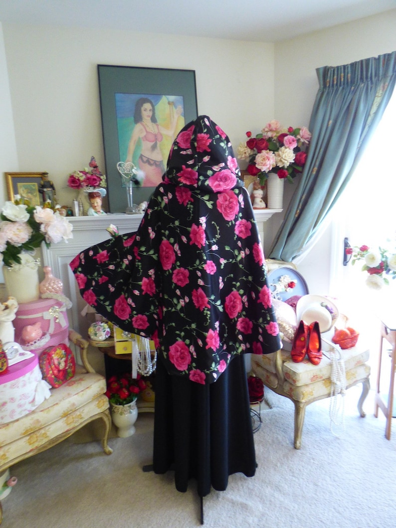 Floral Pink-rose Bridal Cape 30-inch Floral Satin/ Black Satin | Etsy