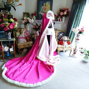 Valentine Queen Bridal Cape Pageant-train 55/104 Inch Hot-pink / Pink ...