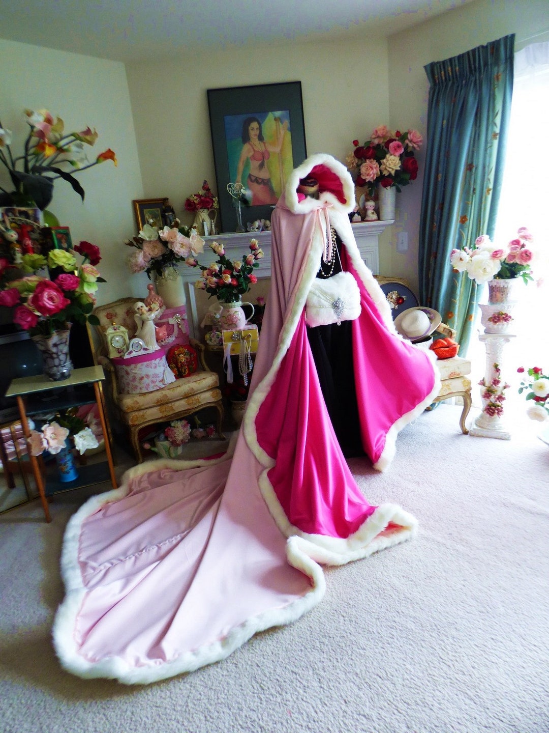 Valentine Queen Bridal Cape Pageant-train 55/104 Inch Hot-pink / Pink ...