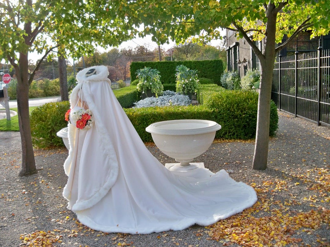 Winter Queen Bridal Cape Pageant Train Extra-long 55"/100" Ivory ...