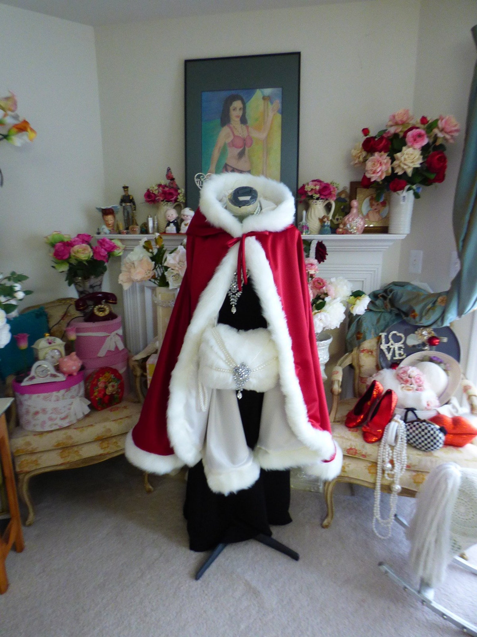 Christmas Bridal Cape Medium-length Claret apple Red / IVORY - Etsy