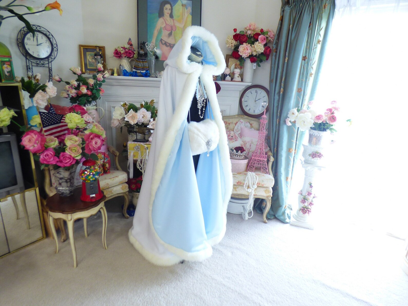 Winter Ice Princess Bridal Cape Powder Blue / Ivory Satin 52 Inch ...
