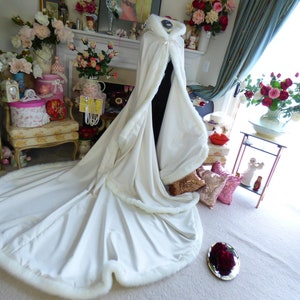 Winter Queen Bridal Cape Pageant Train Extra-long 55"/100" Ivory ...