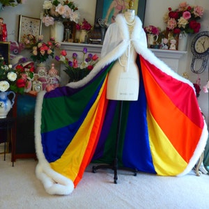 Lgbtq-pride Wedding Cape Reversible Rainbow/ White Satin V-neck Cloak ...