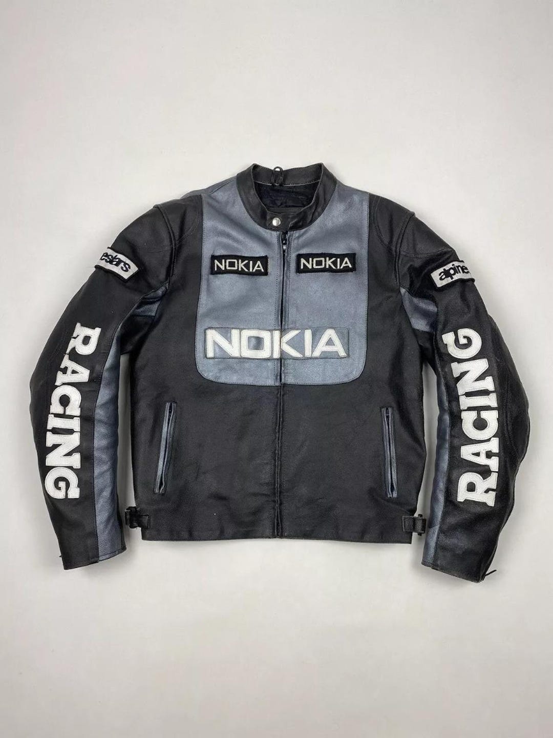 Vintage Nokia Racing Jacket, Black Biker Jacket, 90s Motorcycle Racing ...