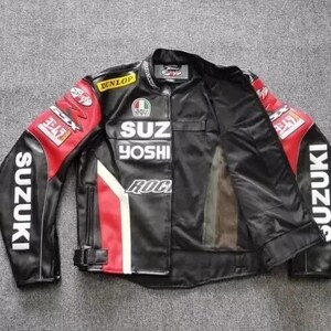 Suzuki Yoshimura Racing Leather Jacket – Black Red Moto Biker Jacket ...