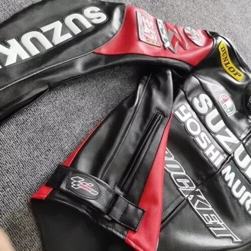 Suzuki Yoshimura Racing Leather Jacket – Black Red Moto Biker Jacket ...