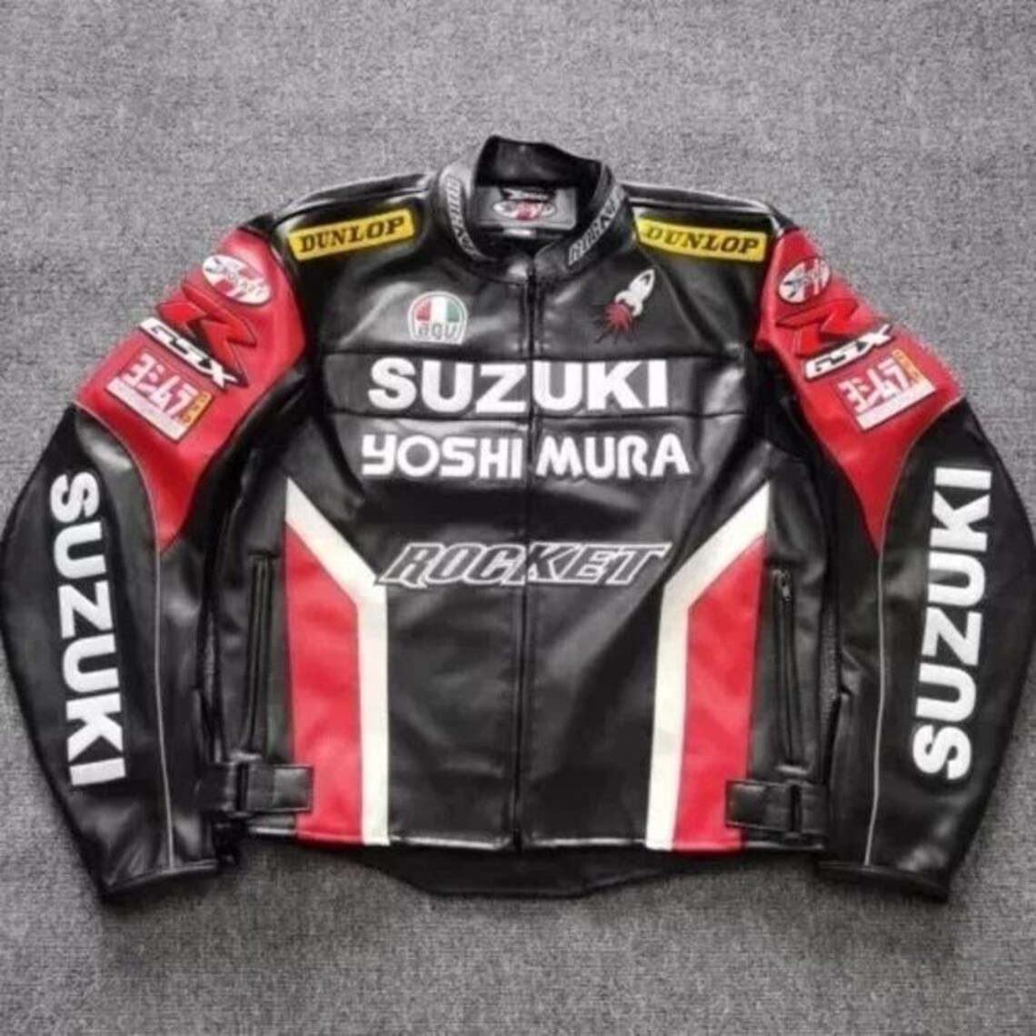 Suzuki Yoshimura Racing Leather Jacket – Black Red Moto Biker Jacket ...