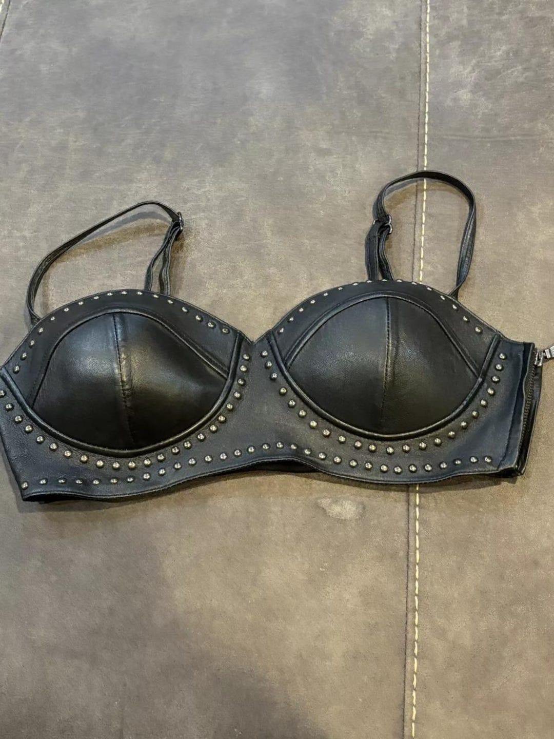 Black Leather Studded Bra – Edgy Gothic Bustier - Etsy