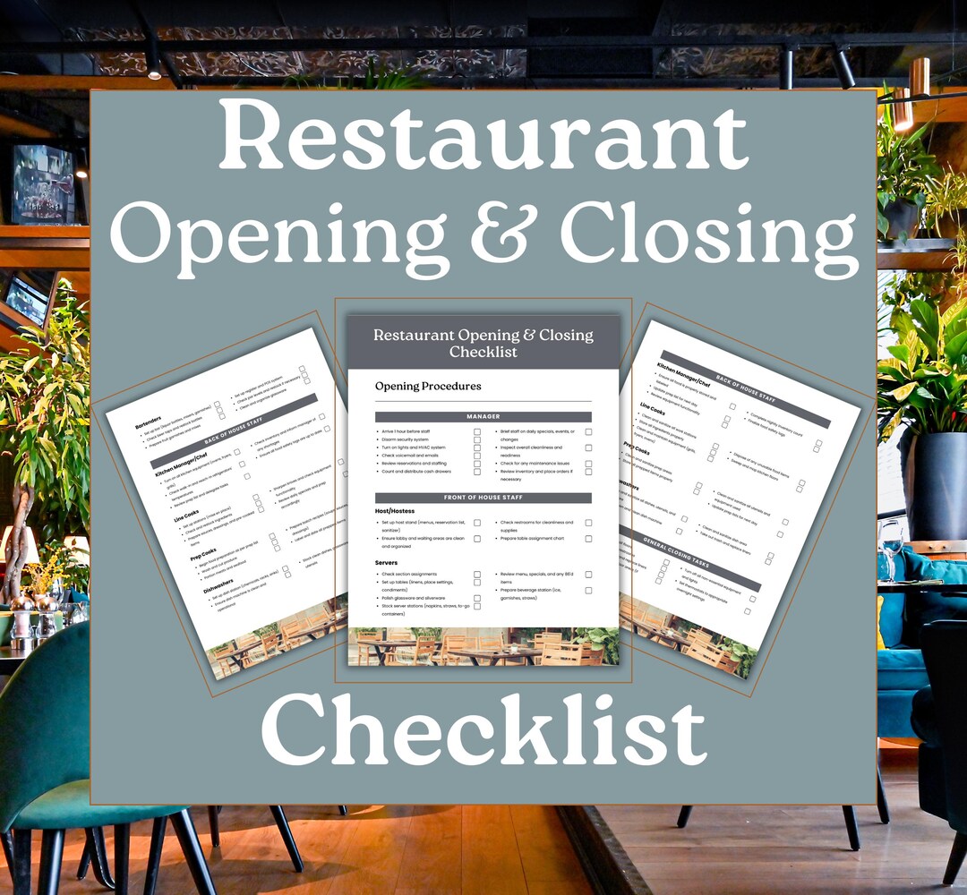 Restaurant Opening & Closing Checklist Editable Restaurant Operations ...