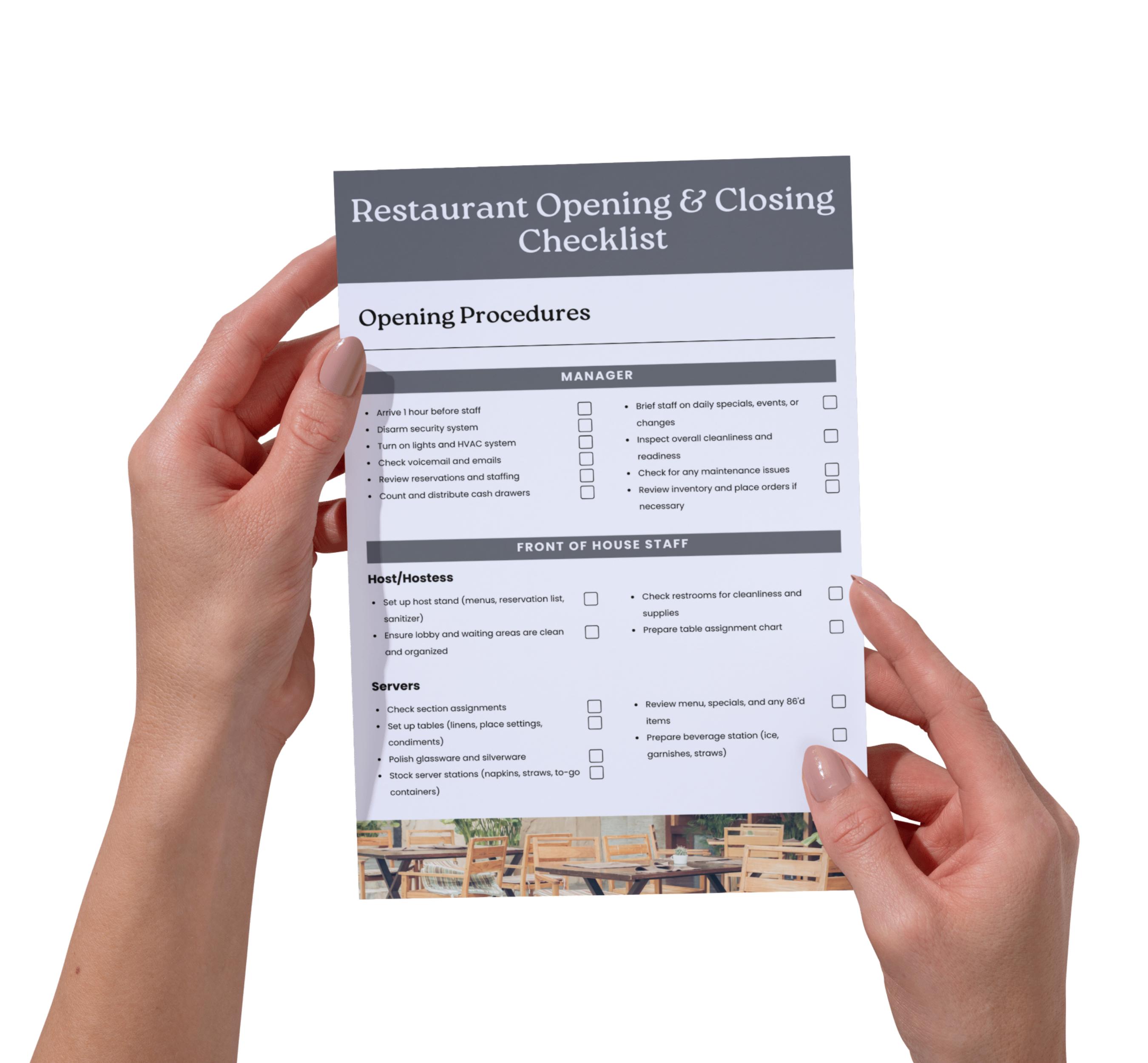 Restaurant Opening & Closing Checklist Editable Restaurant Operations ...