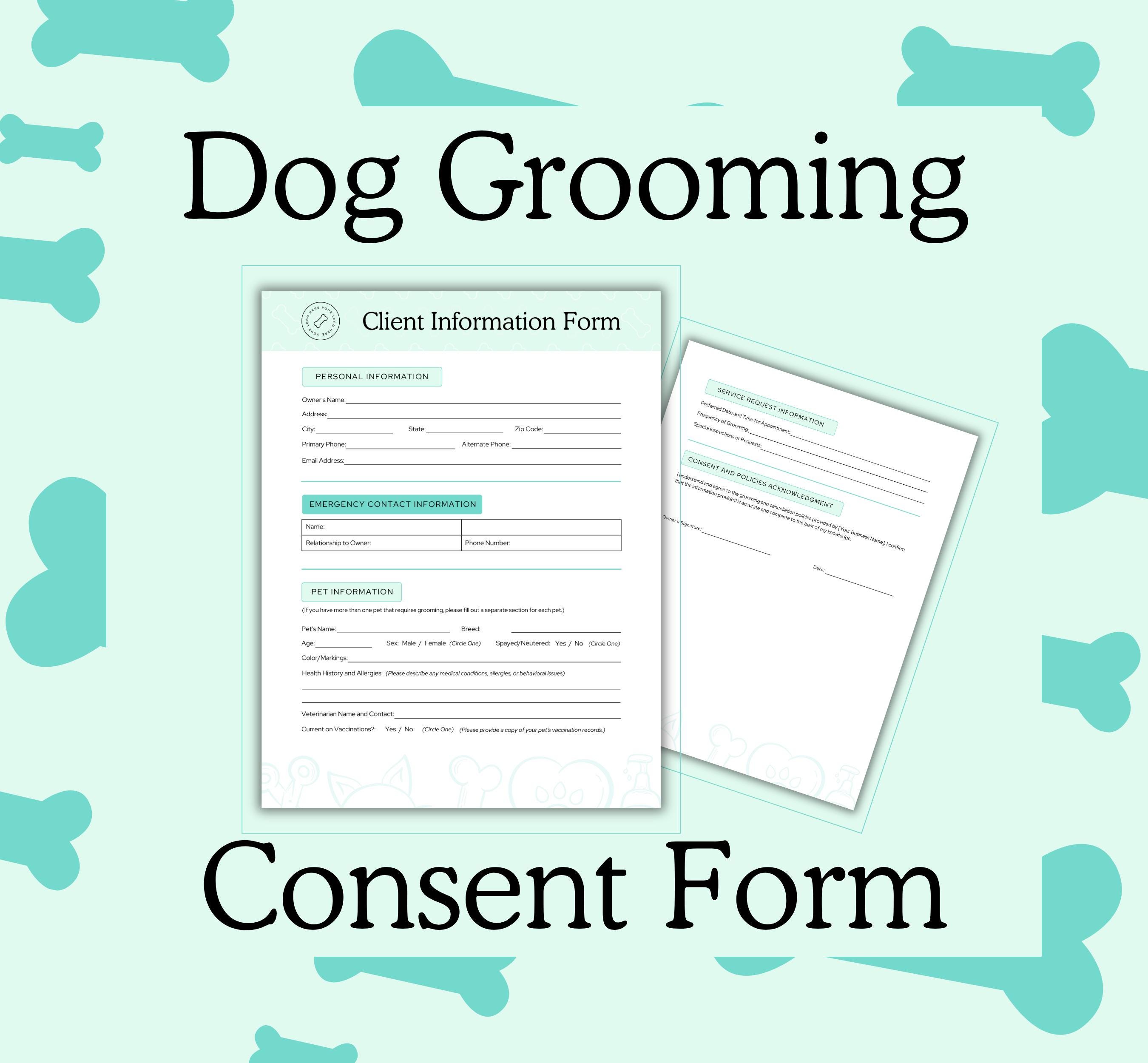 Editable Dog Grooming Consent Form Printable Canva Template Dog ...