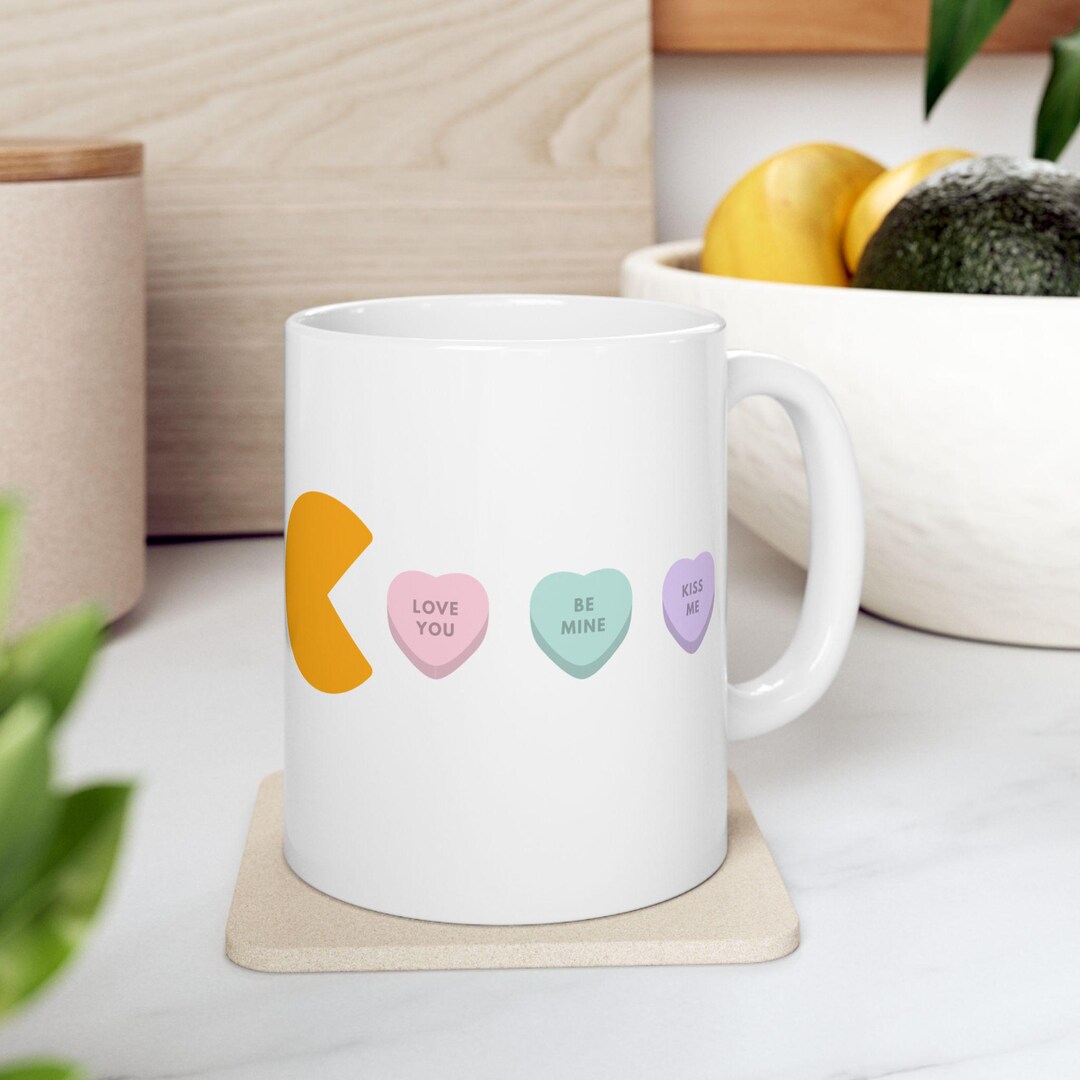 Retro Pac-man Valentine's Day Mug: Gamer Gift With Conversation Hearts ...