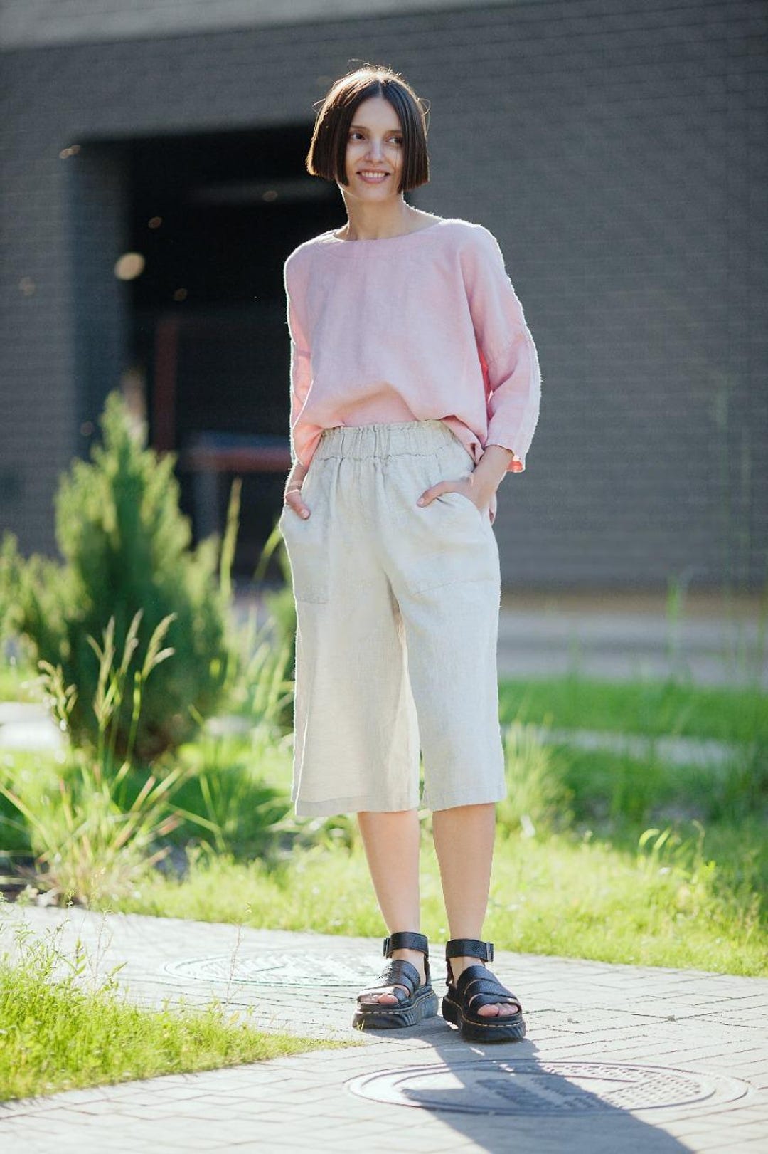 Organic Linen Long Shorts: High Rise Summer Women's Clothing - Etsy